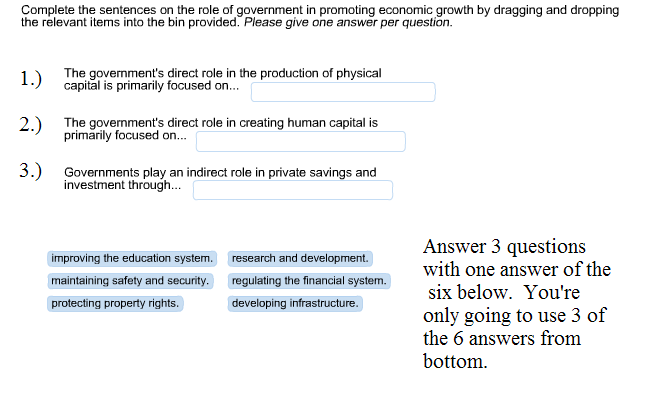 Solved Complete the sentences on the role of government in | Chegg.com