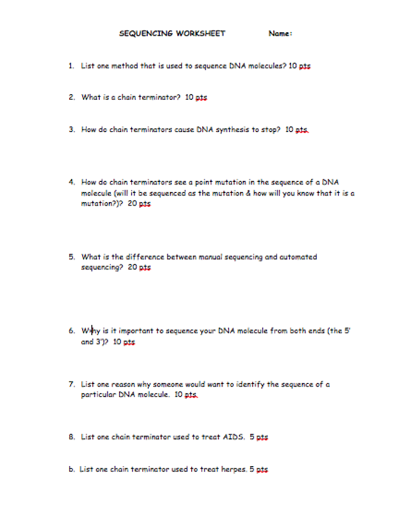 Solved SEQUENCING WORKSHEET Name: 1. List one methad that is | Chegg.com