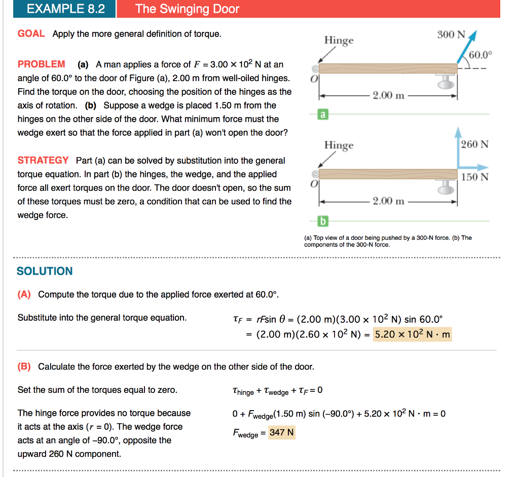 Solved EXAMPLE 8.2 The Swinging Door GOAL Apply the more | Chegg.com