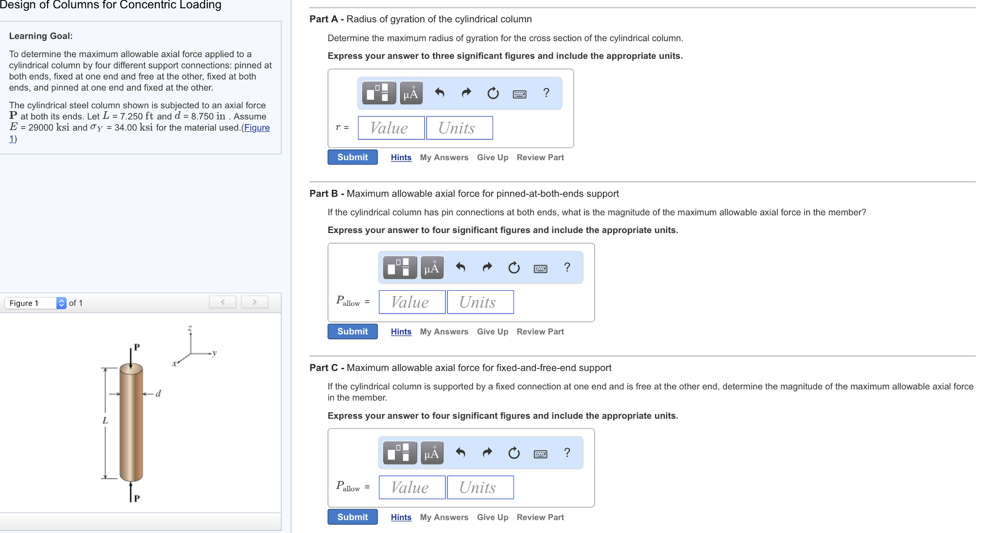 Solved To determine the maximum allowable axial force | Chegg.com