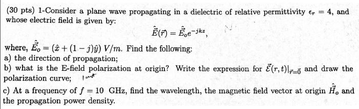 Solved 1-Consider a plane wave propagating in a dielectric | Chegg.com