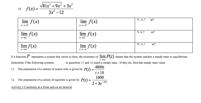 Solved Evaluate the following limits: Write a sentence | Chegg.com