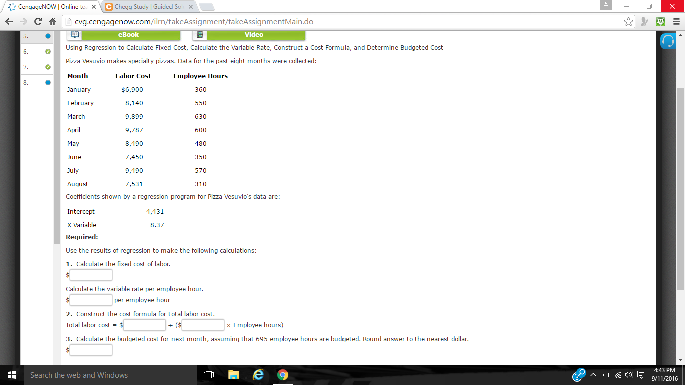 Solved Using Regression to Calculate Fixed Cost, Calculate | Chegg.com