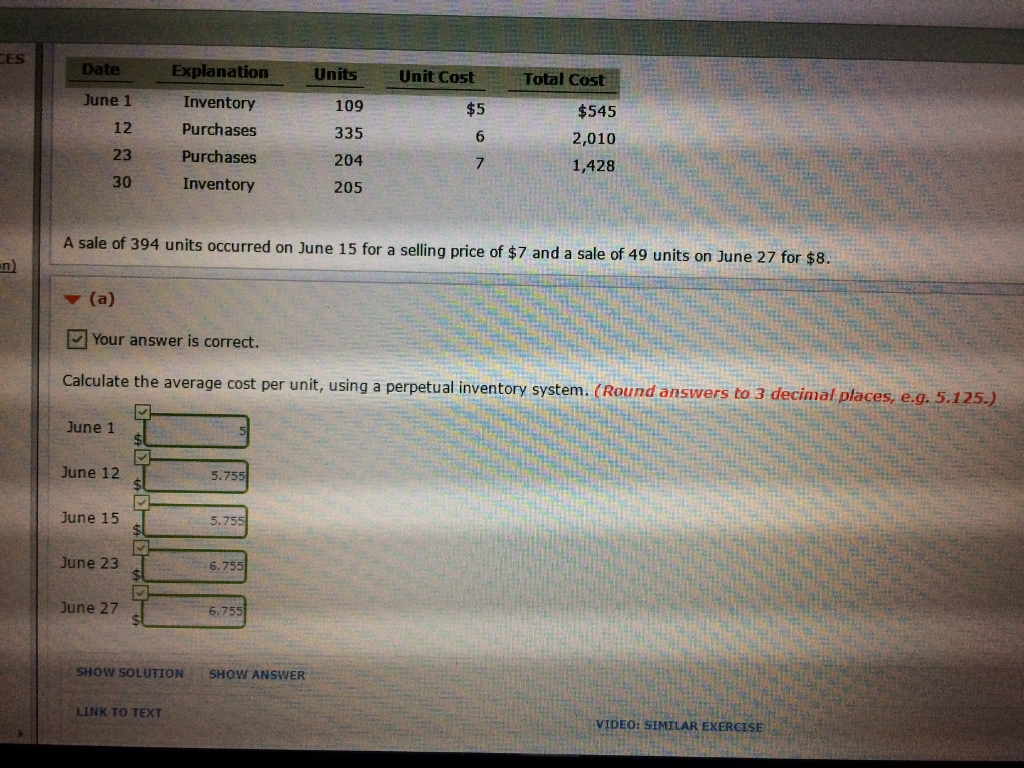 Solved Date Explanation Units Total Cost Unit Cost June 1 | Chegg.com