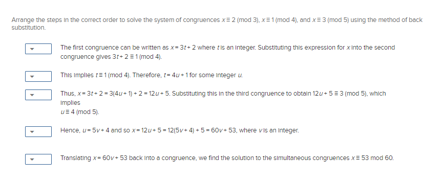Solved Arrange the steps in the correct order to solve the | Chegg.com