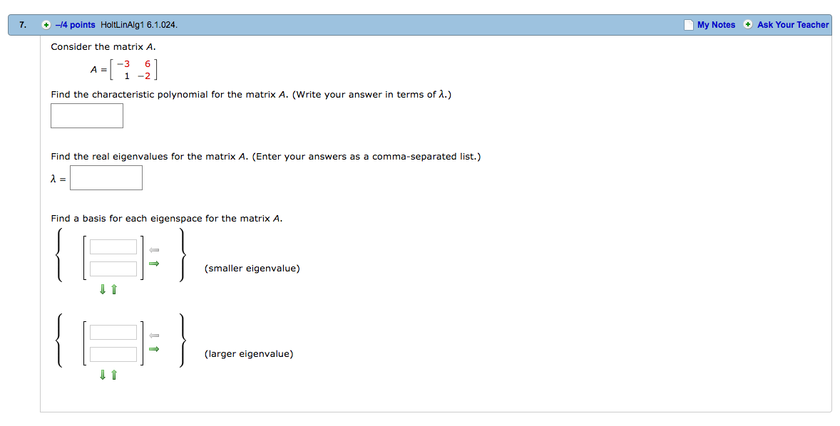 Solved Consider The Matrix A A [ 3 6 1 2] Find The