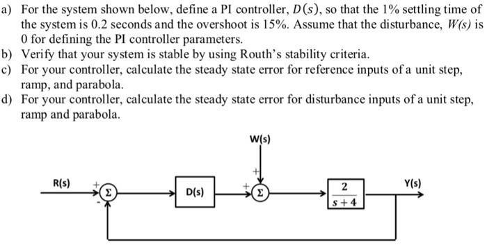 Solved For the system shown below, define a PI controller, D | Chegg.com