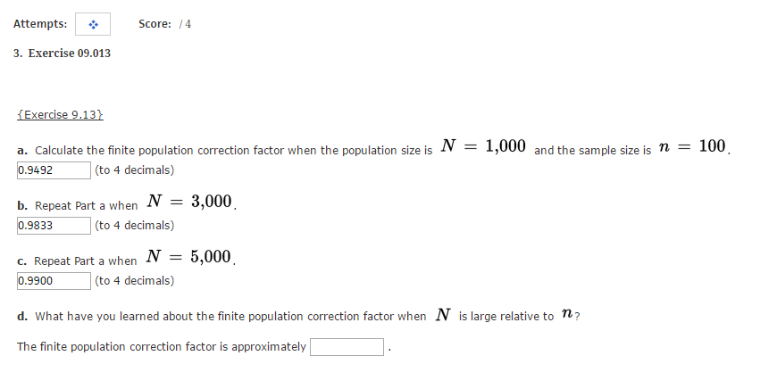 A Calculate The Finite Population Correction Factor