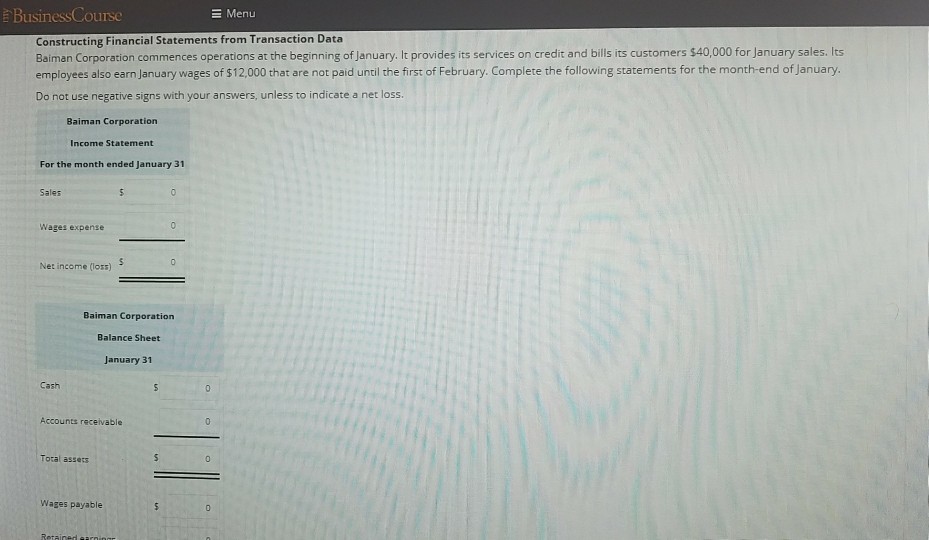 Solved Constructing Financial Statements from Account Data | Chegg.com