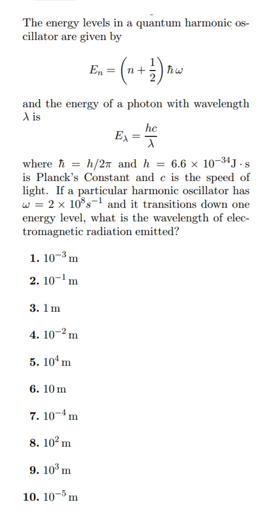 Solved The energy levels in a quantum harmonic oscillator | Chegg.com