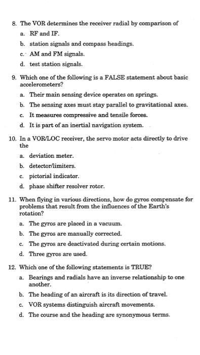 Solved 8. The VOR determines the receiver radial by | Chegg.com