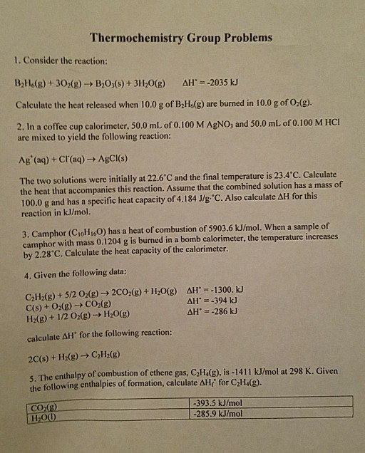 Solved Thermochemistry Group Problems 1. Consider the | Chegg.com