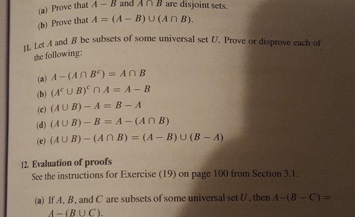 Solved (a) Prove that A- B and An B are disjoint sets (b) | Chegg.com Solved (a) Prove that A- B and An B are disjoint sets (b) | Chegg.com