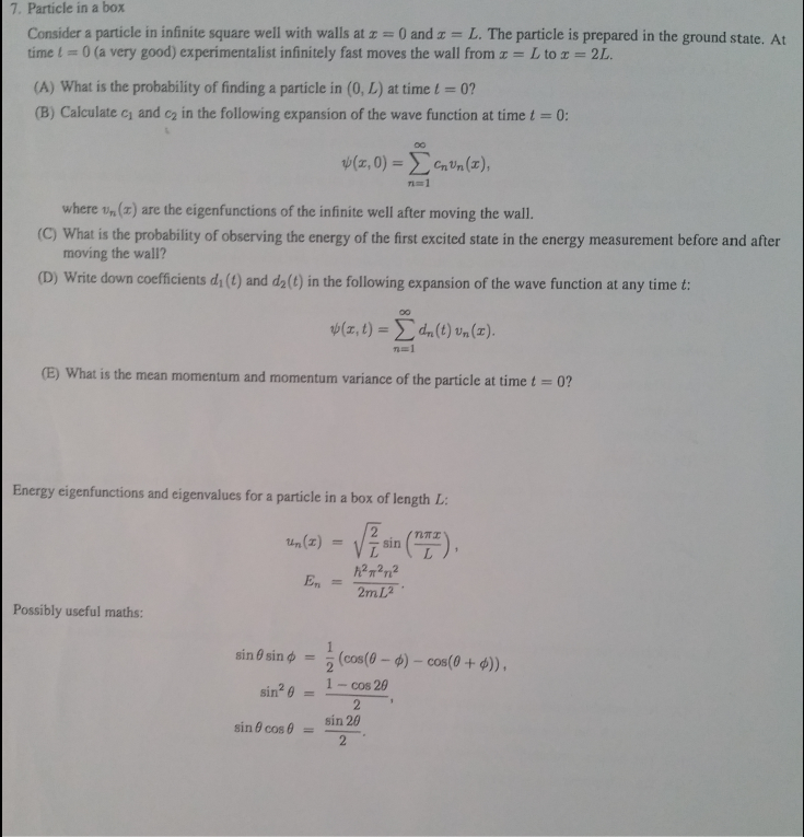 Solved Particle in a box Consider a particle in infinite | Chegg.com
