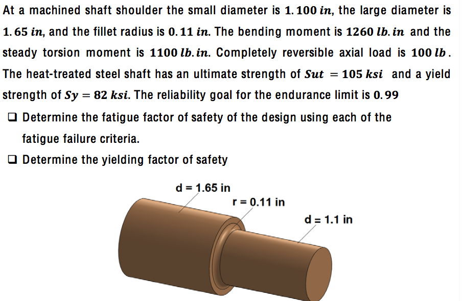 Solved At a machined shaft shoulder the small diameter is | Chegg.com
