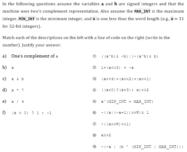 Solved In The Following Questions Assume The Variables A And