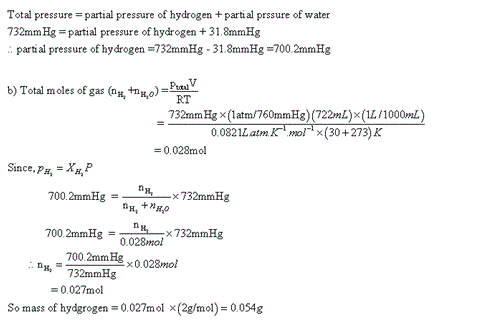 Solved The hydrogen gas formed in a chemical reaction is | Chegg.com