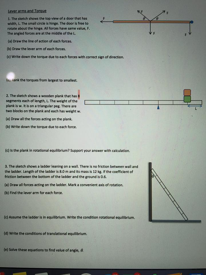 Solved Lever arms and Torque The sketch shows the top view | Chegg.com