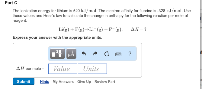 Solved The ionization energy for lithium is 520 kJ/mol. The | Chegg.com