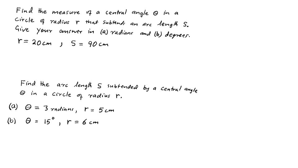 Solved Find the measure of a central angle theta in a circle | Chegg.com