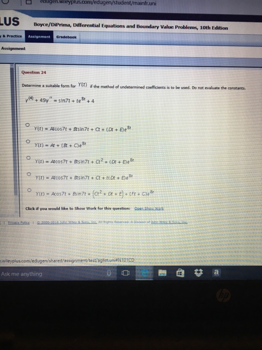 Solved Determine a suitable form for Y(t)if the method of | Chegg.com