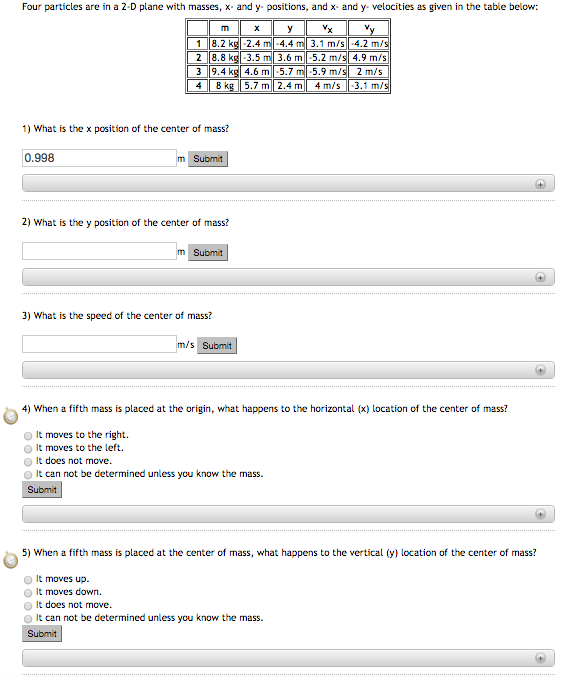 Solved Four particles are in a 2-D plane with masses, x- and | Chegg.com