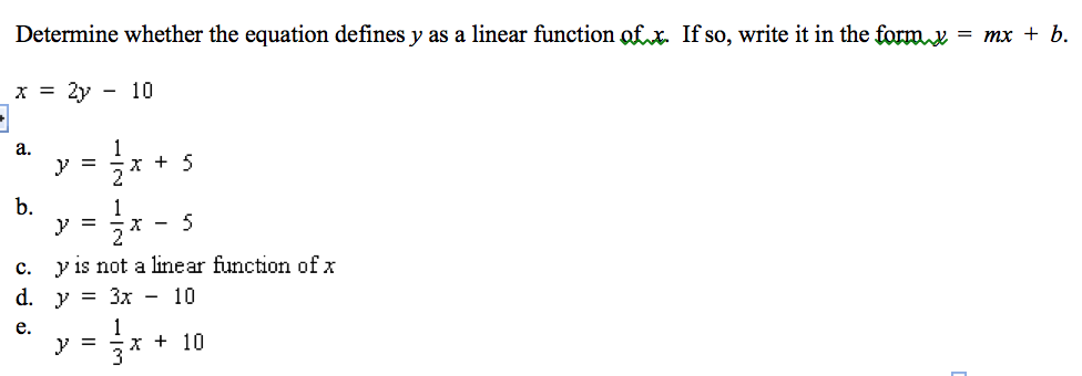 Solved Determine whether the equation defines y as a linear | Chegg.com