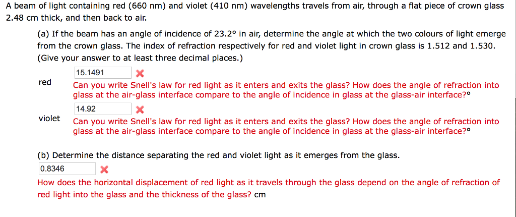 Solved A beam of light containing red (660 nm) and violet | Chegg.com