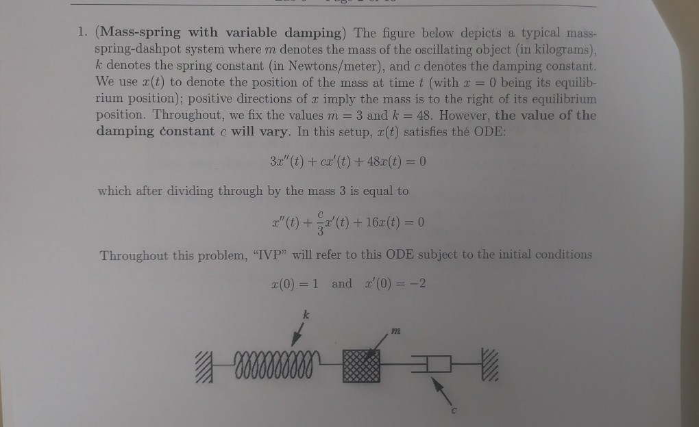 1. (Mass-spring with variable damping) The figure | Chegg.com