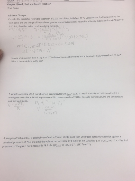 Solved Consider the adiabatic, reversible expansion of 0.020 | Chegg.com