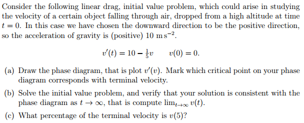 Solved Consider the following linear drag, initial value | Chegg.com