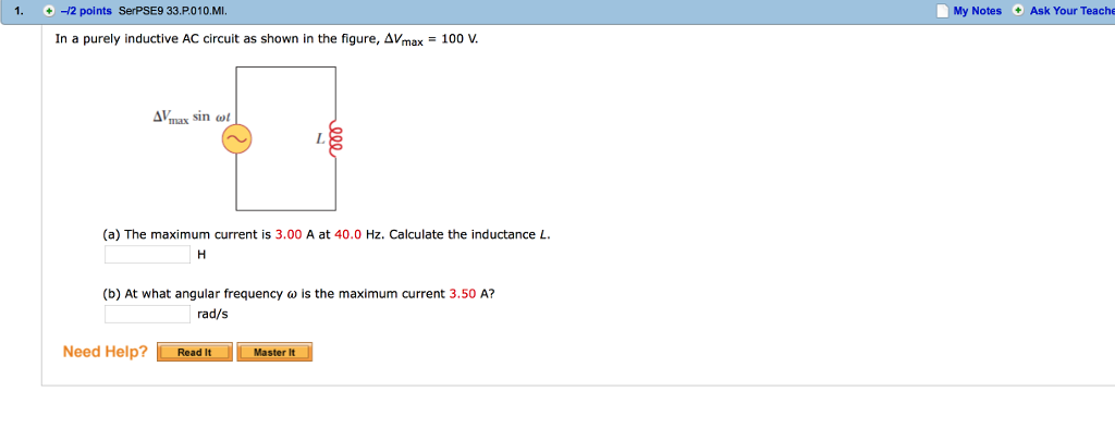 Solved In a purely inductive AC circuit as shown in the | Chegg.com