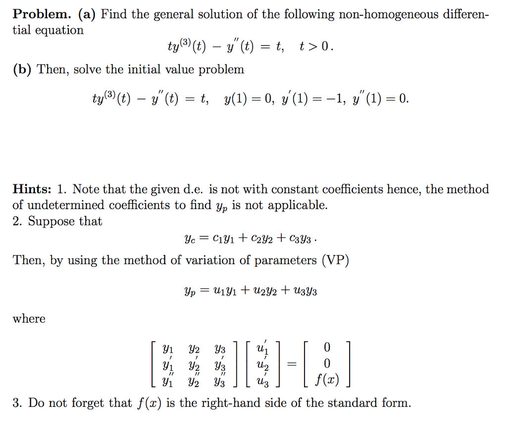 Solved Problem. (a) Find the general solution of the | Chegg.com
