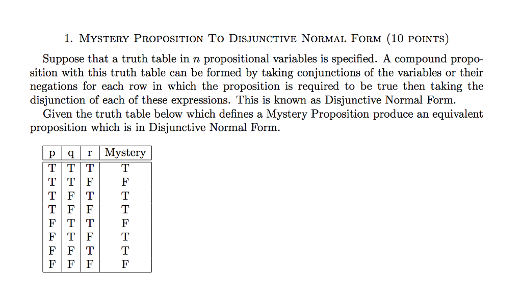 Solved 1 Mystery Proposition To Disjunctive Normal Form 10
