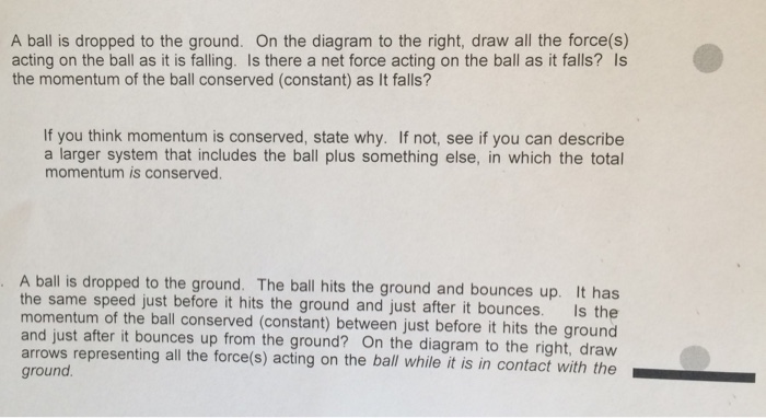 Solved A ball is dropped to the ground. On the diagram to | Chegg.com