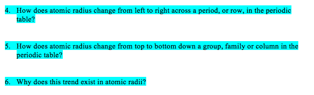 Solved How does atomic radius change from left to right | Chegg.com