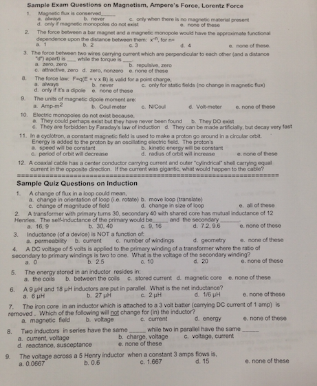 Exam Questions On Magnetism
