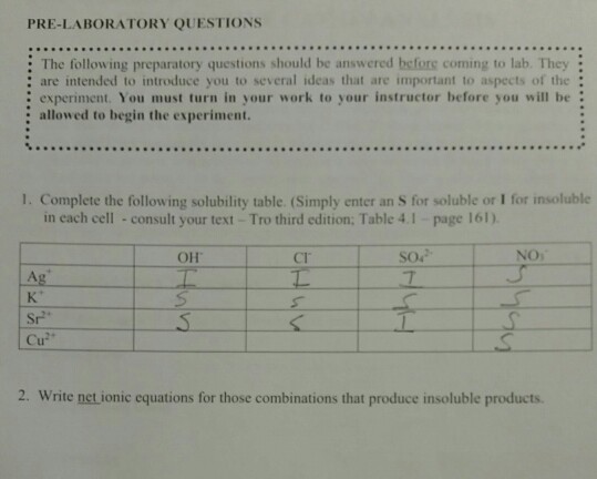 Solved PRE-LABORATORY QUESTIONS :The following preparatory | Chegg.com