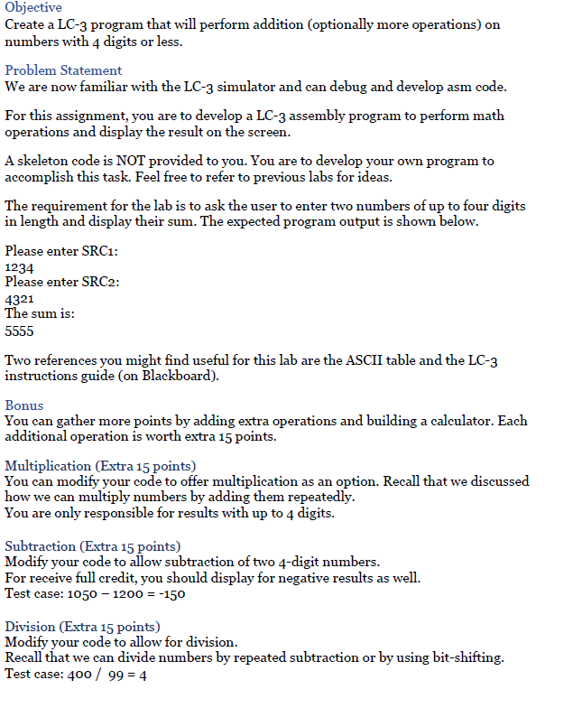 Objective Create A LC 3 Program That Will Perform Chegg objective-create-a-lc-3-program-that-will-perform-chegg