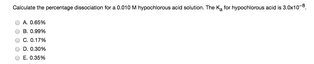 Solved Calculate the percentage dissociation for a 0.010 M | Chegg.com