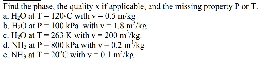 Solved Find the phase, the quality x if applicable, and the | Chegg.com