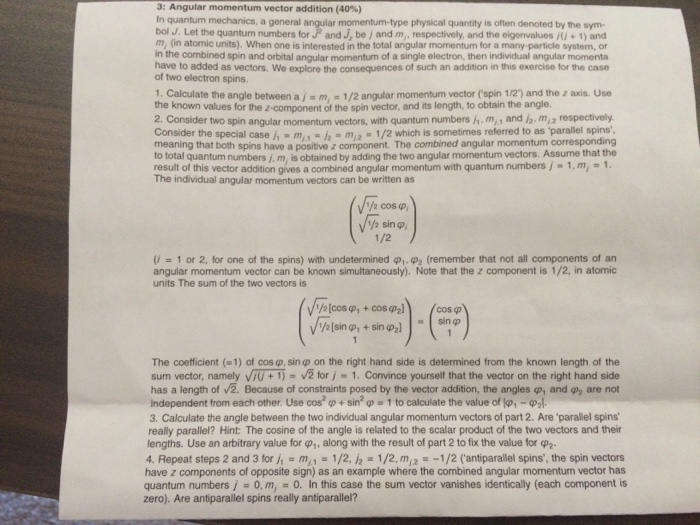 Angular momentum vector addition (40%) In quantum | Chegg.com