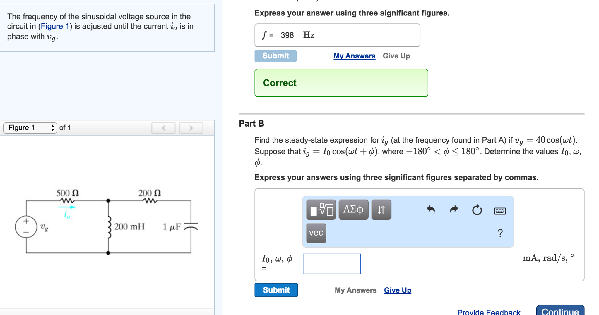 Solved Find The Steady State Expression For Ig At The 