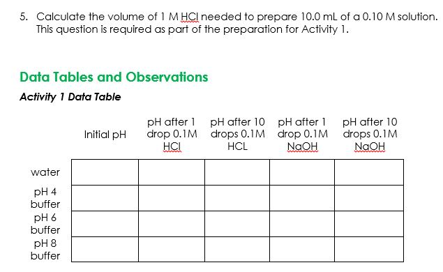 Solved Calculate the volume of 1 M HCl needed to prepare | Chegg.com