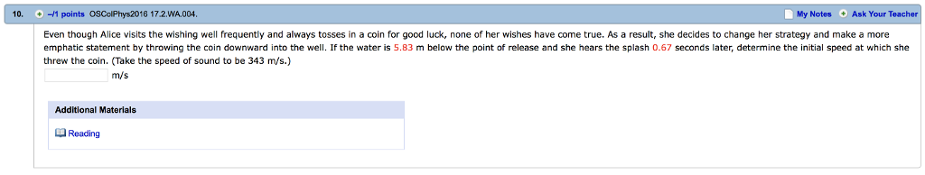 Solved 10. 1 points OSColPhys2016 17.2.WA.004 My Notes Ask | Chegg.com