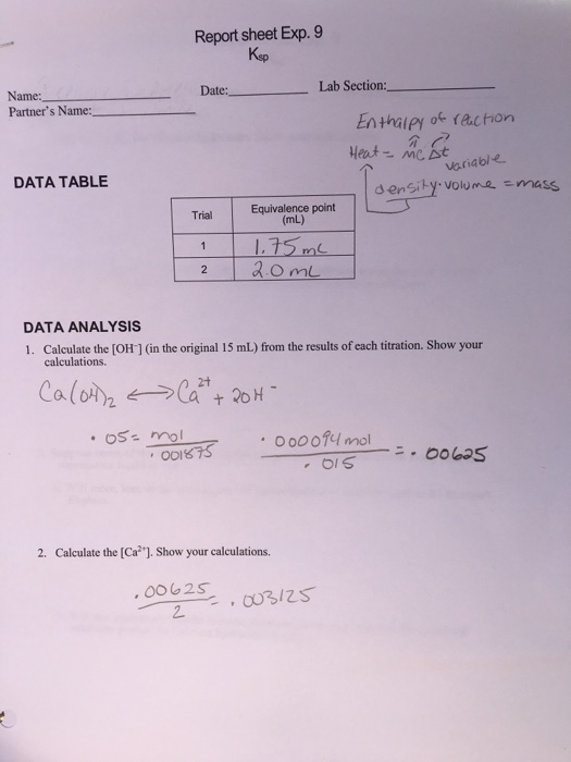 Report sheet Exp. 9 Date: Lab Section: Partner's Name | Chegg.com