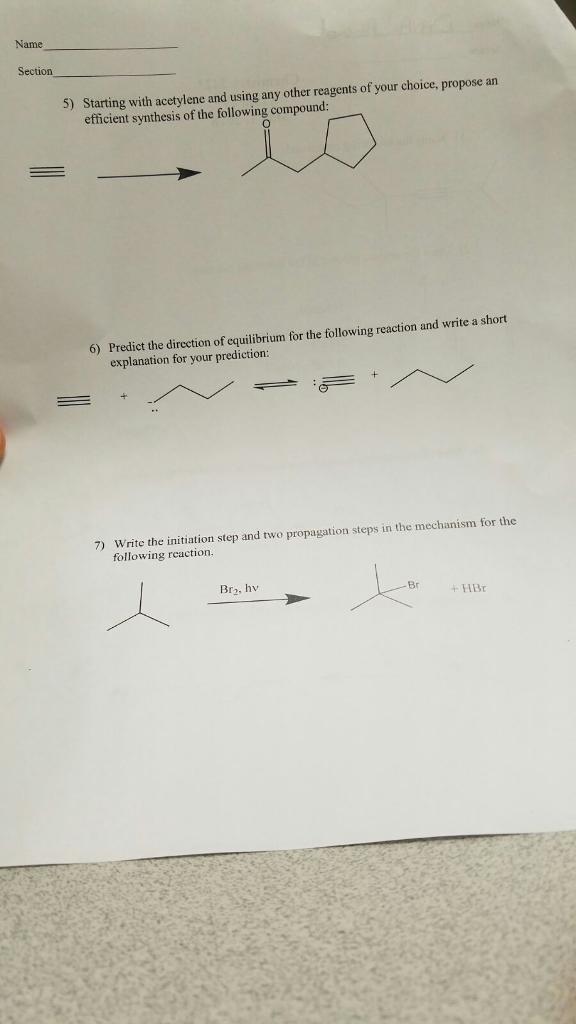 Solved Name Section 5) Starting with acetylene and using any | Chegg.com