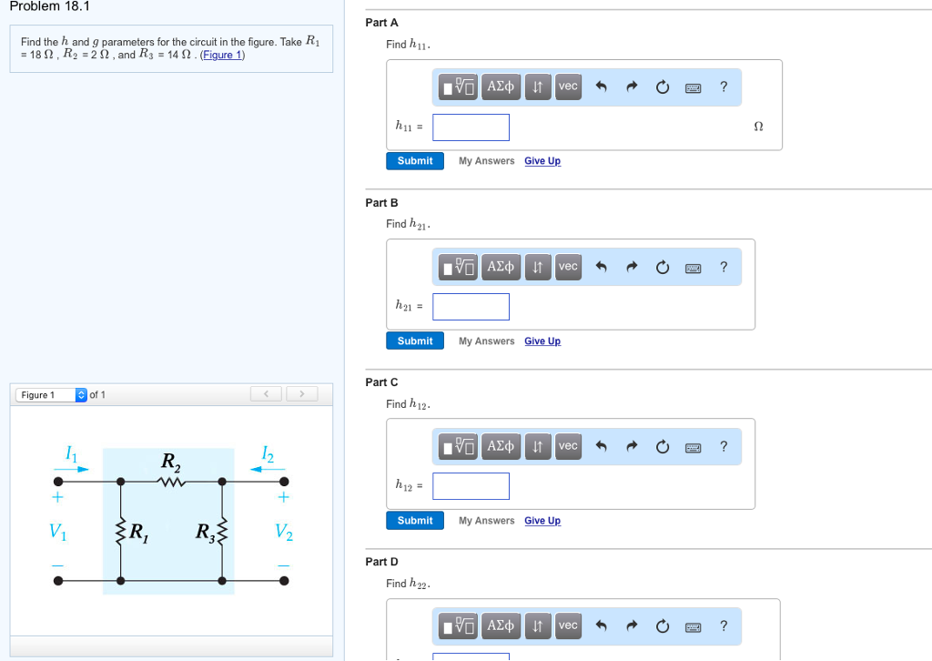 Solved Problem 18.1 Part A Find the h and g parameters for | Chegg.com