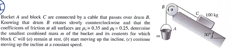 Solved Bucket A and block C are connected by a cable that | Chegg.com