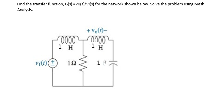 Solved Find the transfer function, G(s)-vo(s)/Vi(s) for the | Chegg.com